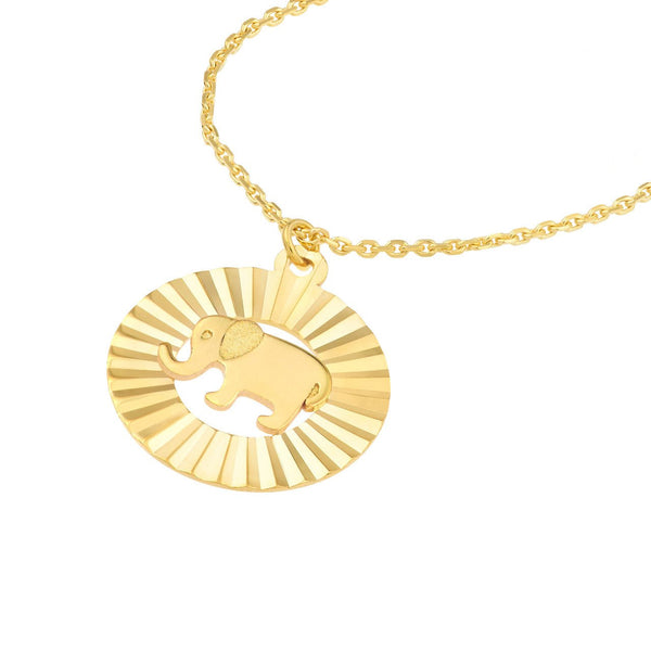 14K Gold Fluted Elephant Disc Pendant Necklace – David's House of Diamonds