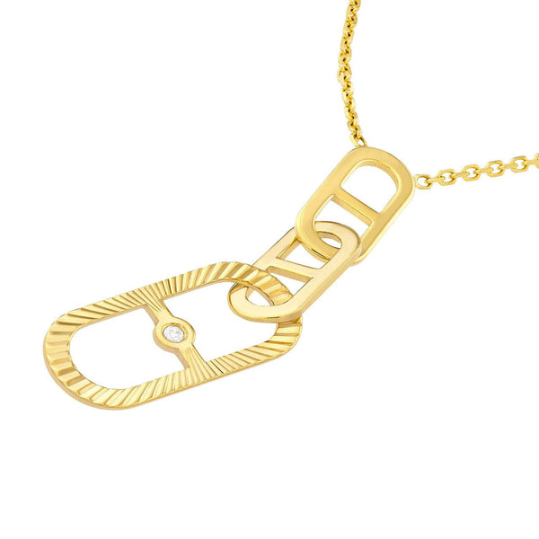 14K Gold Diamond Fluted Tab Link Pendant Necklace – David's House of ...