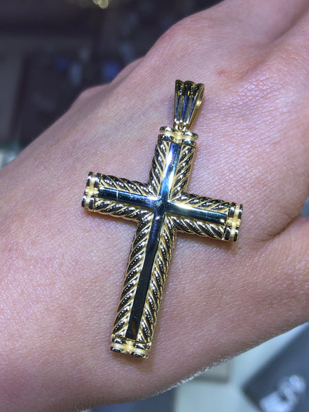 14K Large Gold Braided Bezel Cross Pendant – David's House of Diamonds