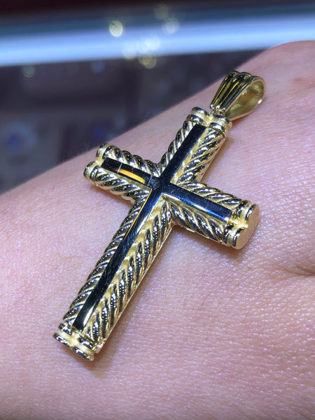 14K Large Gold Braided Bezel Cross Pendant – David's House of Diamonds